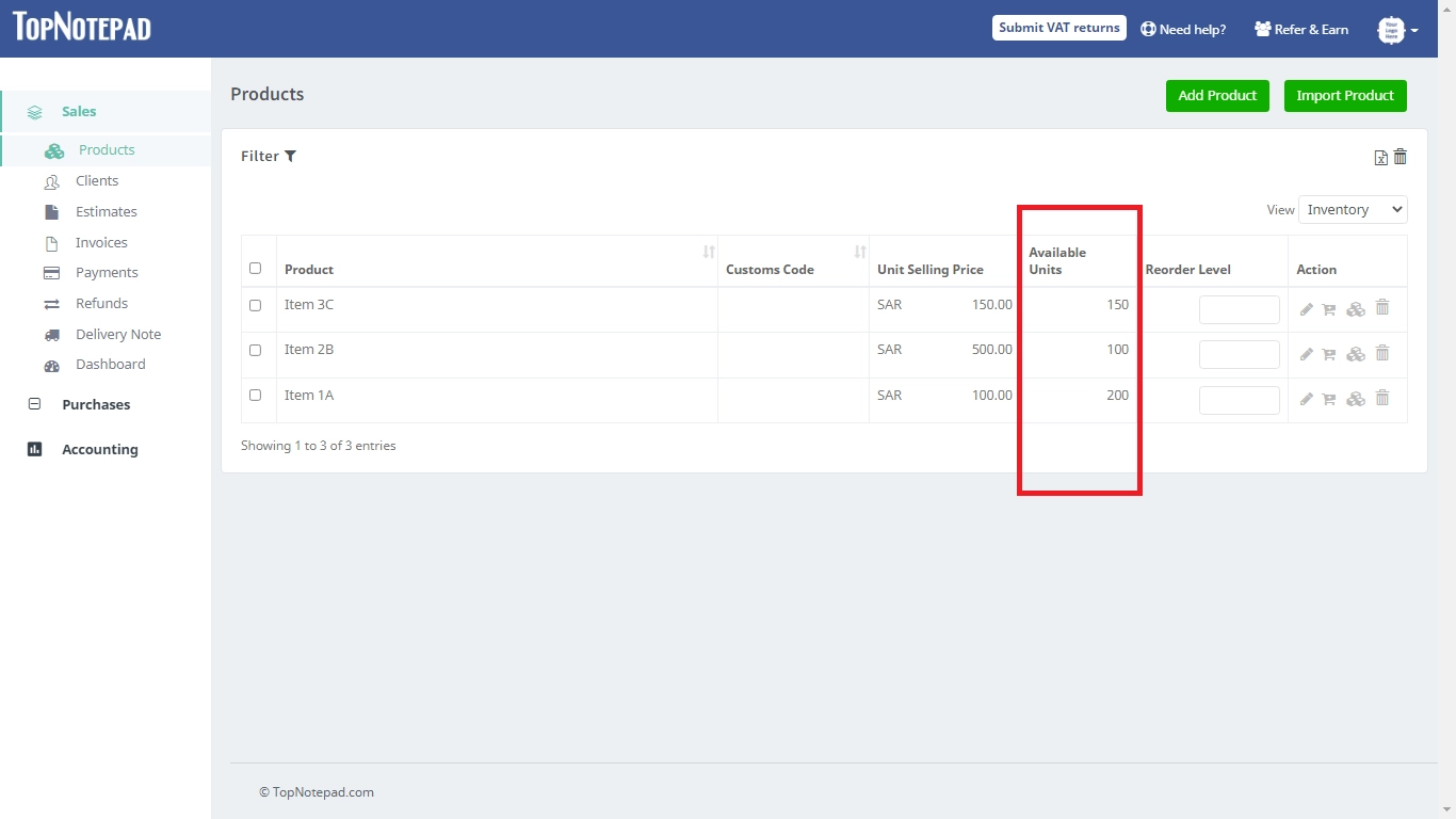 Steps to set-up available units tracking for multiple products