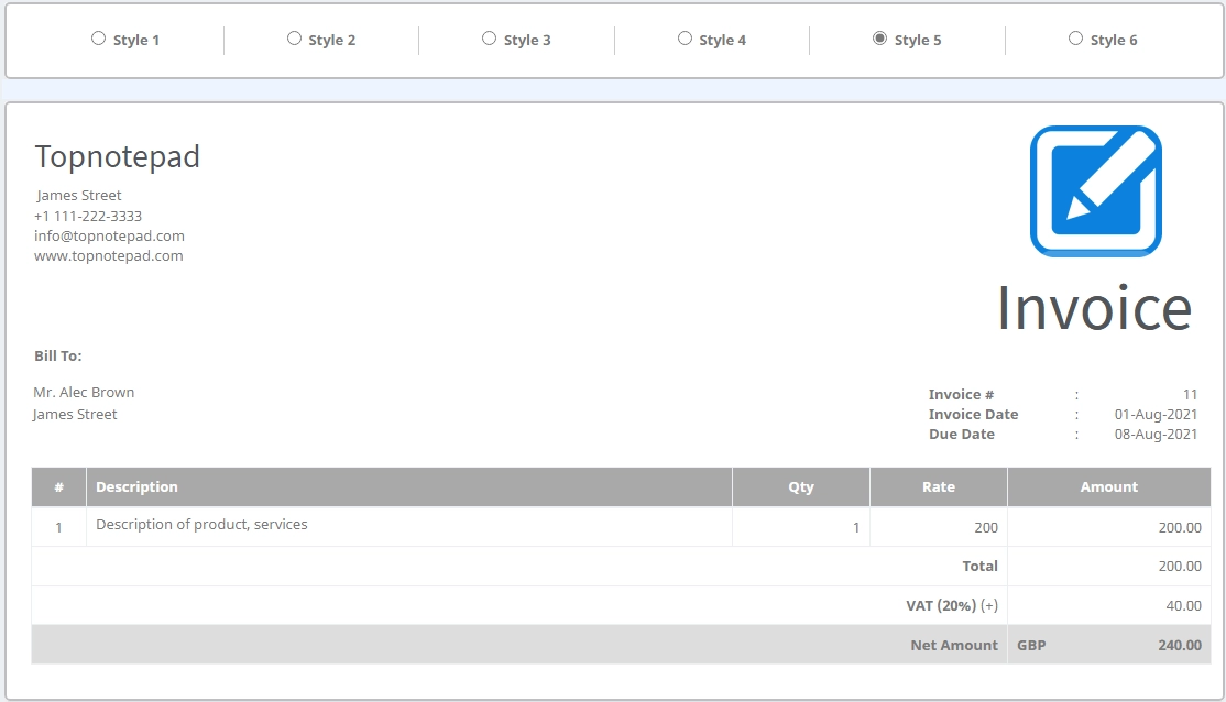 Self employed Invoice Template UK