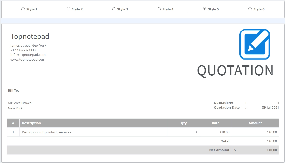 Hotel Quotation Format