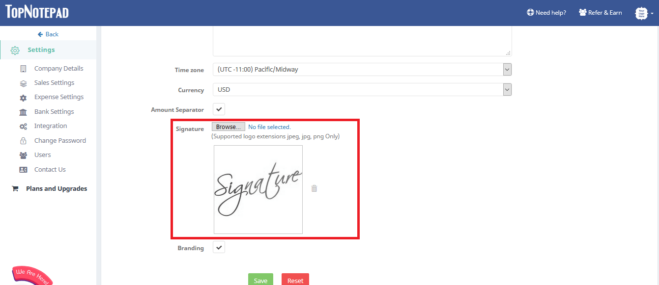 Steps to upload digital signature