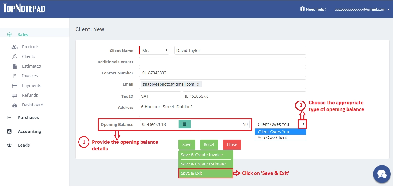 Steps to add clients opening balance