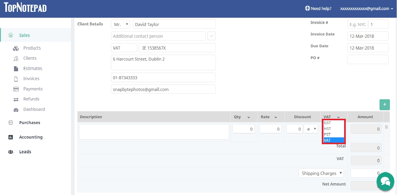 Steps to create an invoice