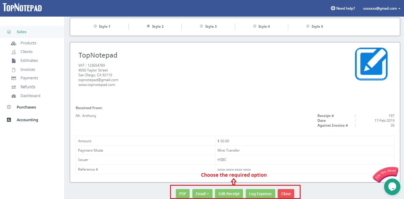 Steps to Issue Payment receipt against invoice