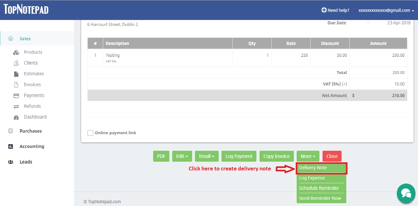 Steps to create delivery note from Invoice