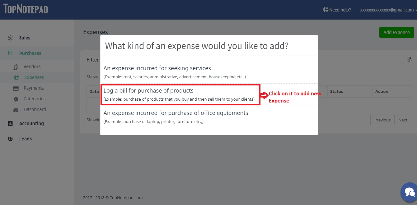 Steps to log a purchase bill