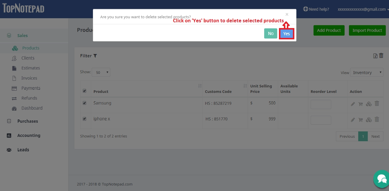 Steps to delete multiple products