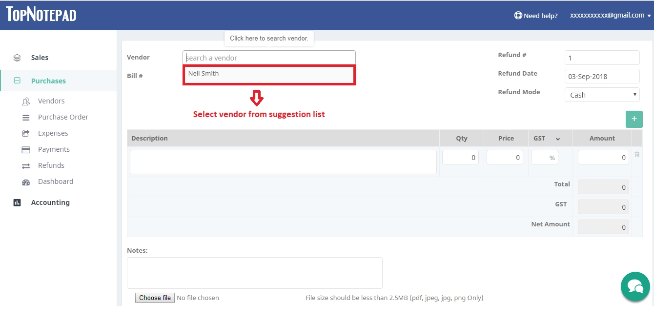 Steps to log purchase refund