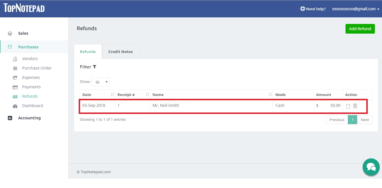 Steps to log purchase refund