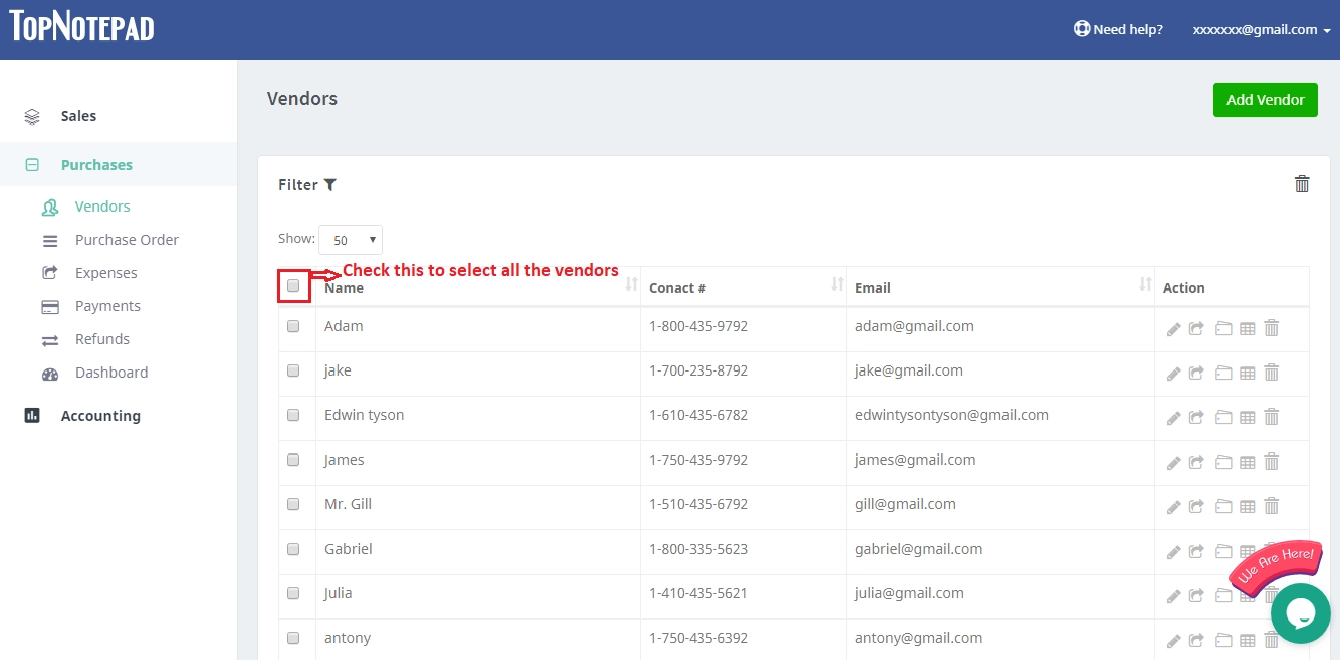 Steps to delete multiple vendors